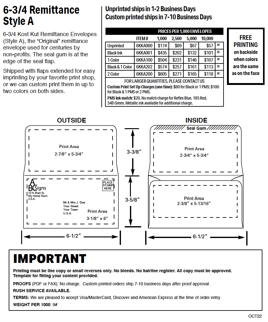 #6-3/4 Remittance (Style A) Unprinted - Sheppard Envelope