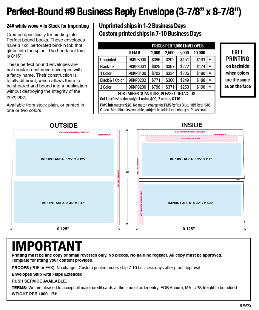 Perfect-Bound #9 Business Reply Envelope Unprinted - Sheppard Envelope